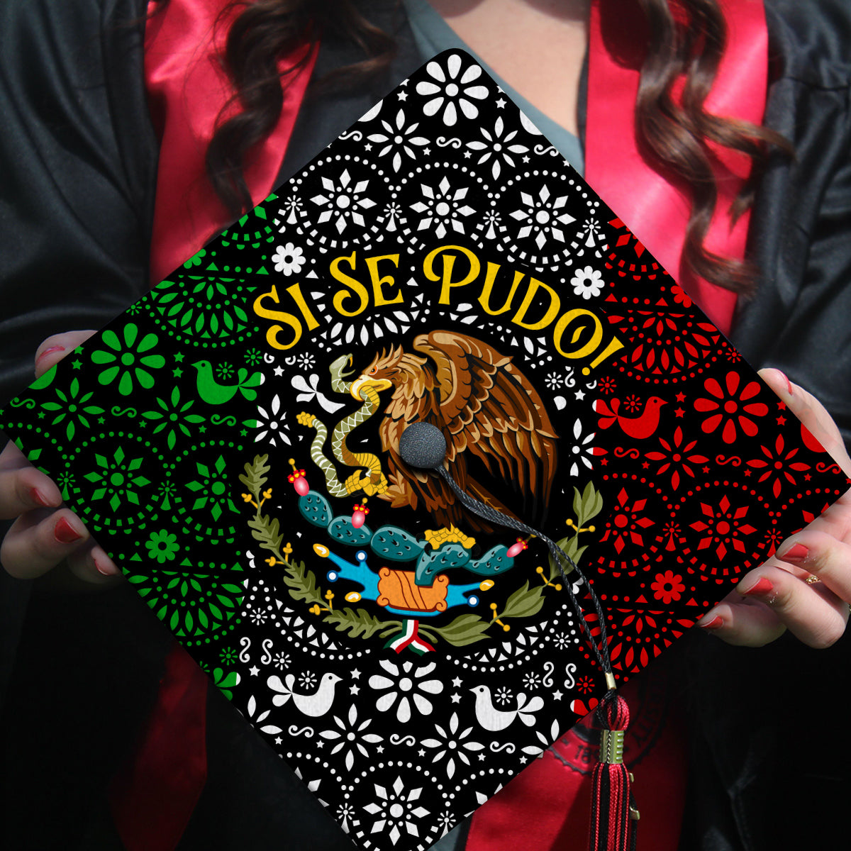 Sí Se Pudo Grad Cap Topper - Mexican Printed Grad Cap Topper - Latin ...